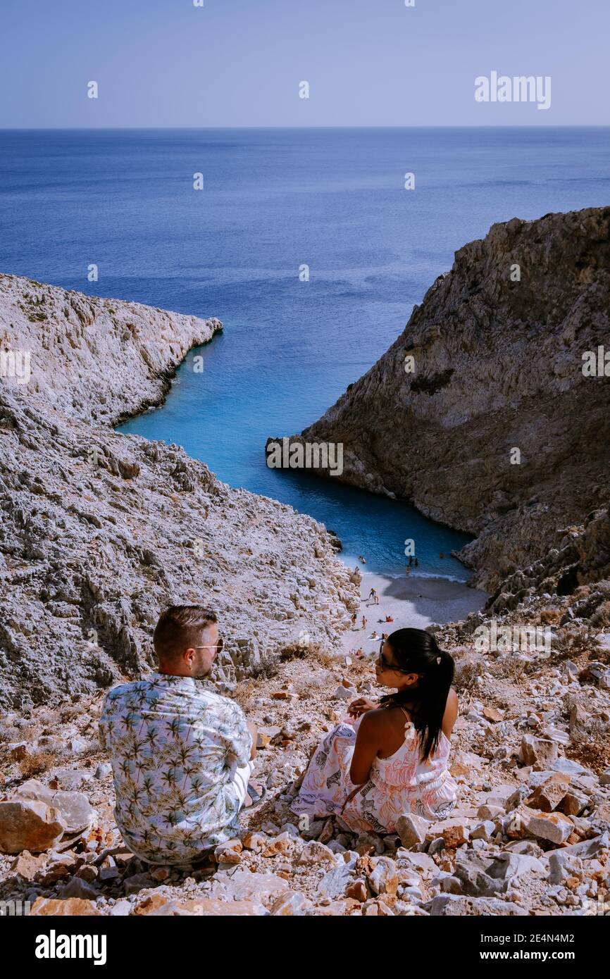 Beautiful beach called Seitan limania on Crete, Greece Europe, couple ...