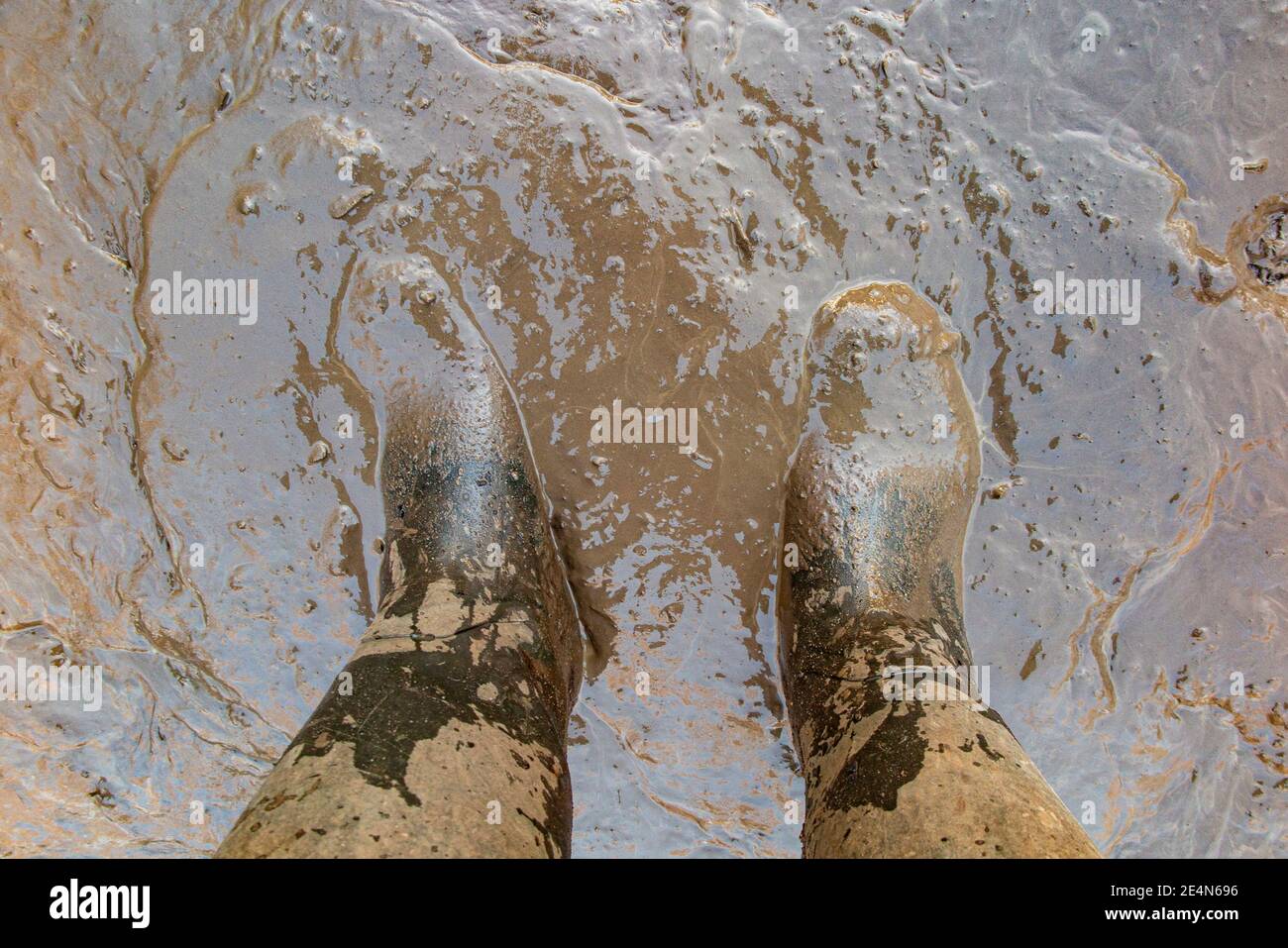 Wellington boots in deep, wet mud Stock Photo - Alamy