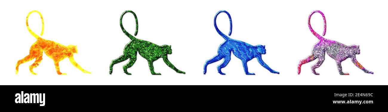 An illustration of four monkeys with colorful textures isolated on a ...