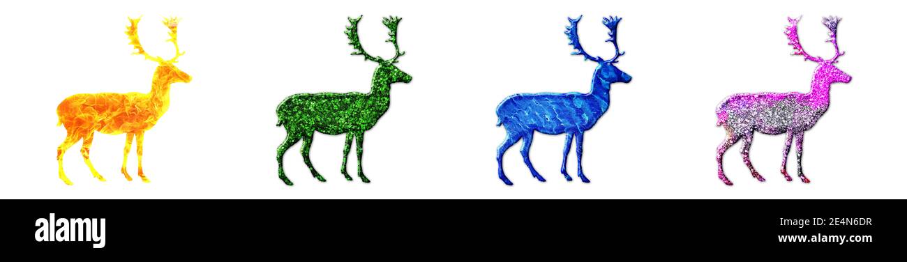 An illustration of four deer with colorful textures isolated on a white ...
