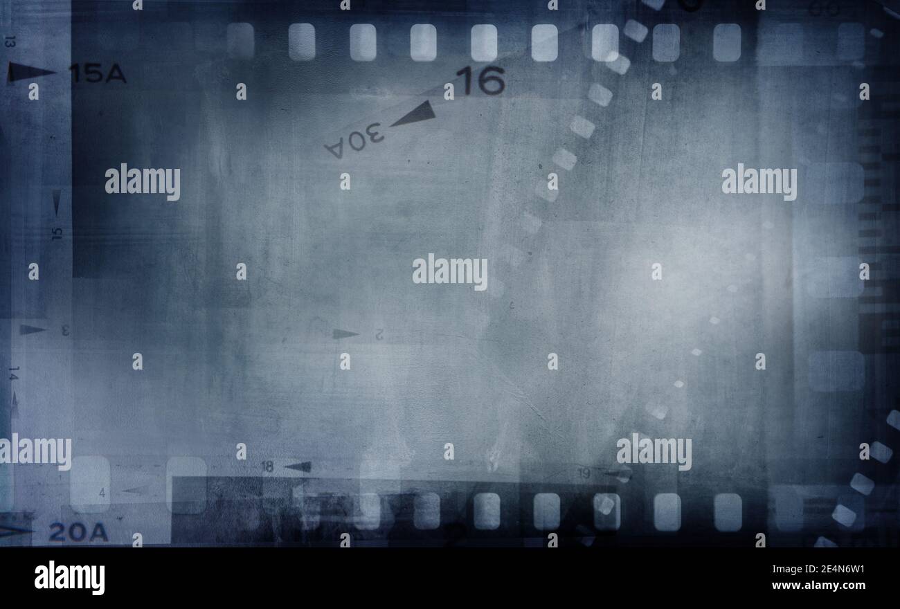 Blue film strip negative frames background Stock Photo - Alamy