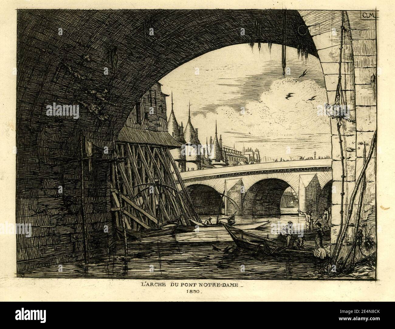 Meryon - L'arche du Pont Notre-Dame, Paris, 1866,0210.271 Stock Photo ...