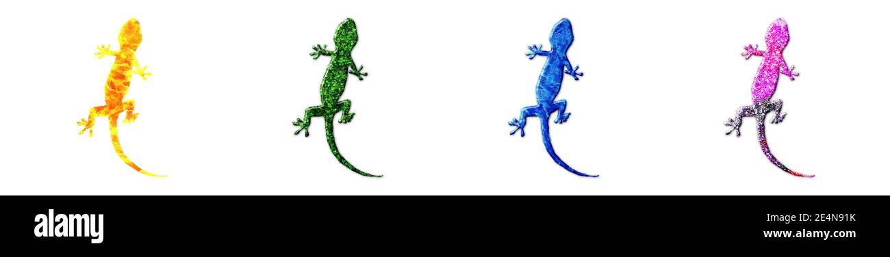An illustration of four lizards with colorful textures isolated on a ...