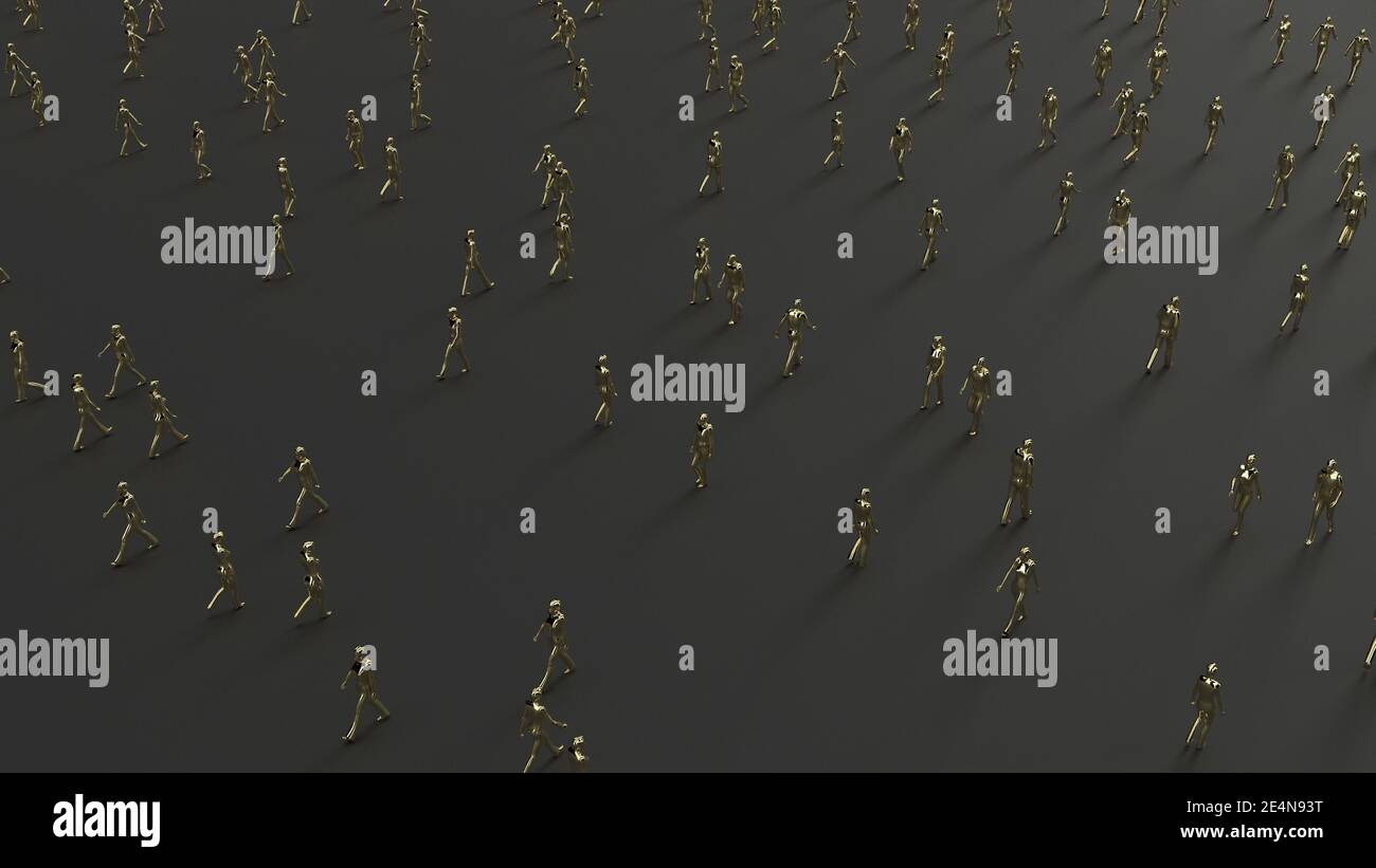Crowd of Gold people walk Communication network Business concept 3d ...