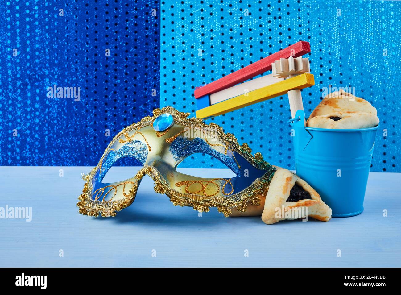 Purim celebration concept with hamantashen cookies, Purim mask and toy ...