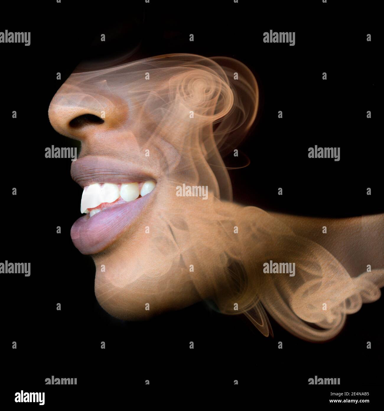 A surreal profile portrait on a black background Stock Photo - Alamy