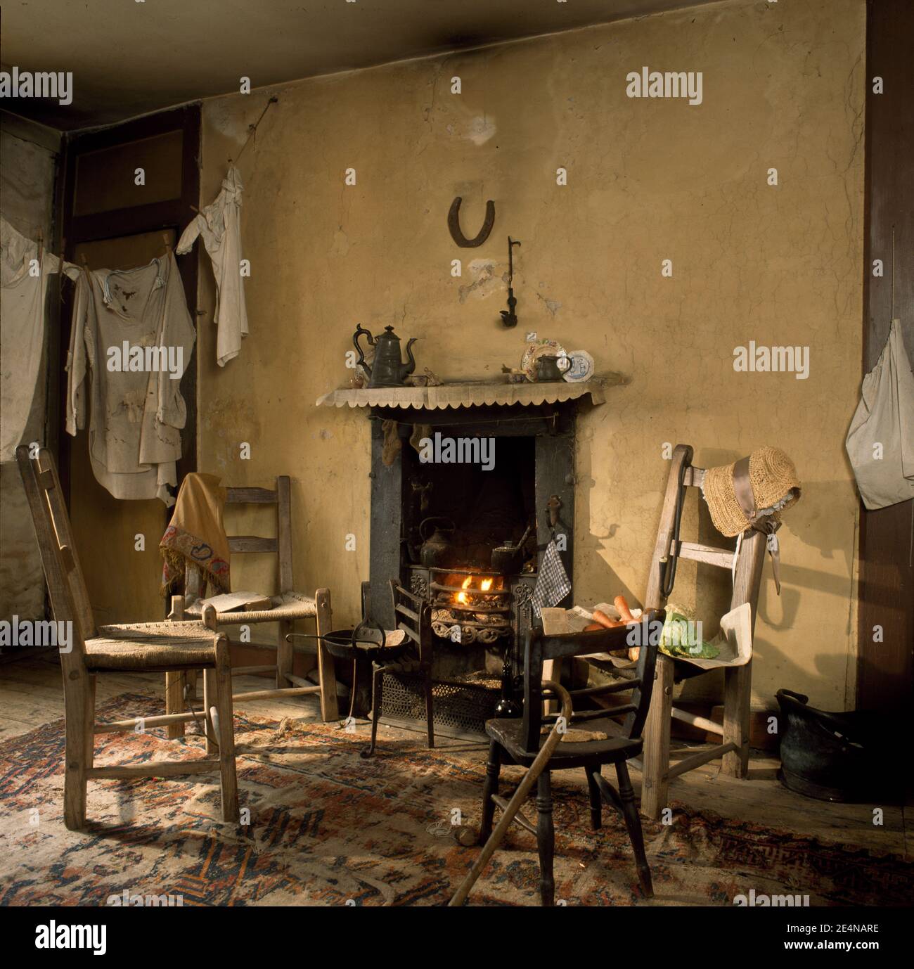 Servants room in basement of Regency house in Spitalfields London with ...