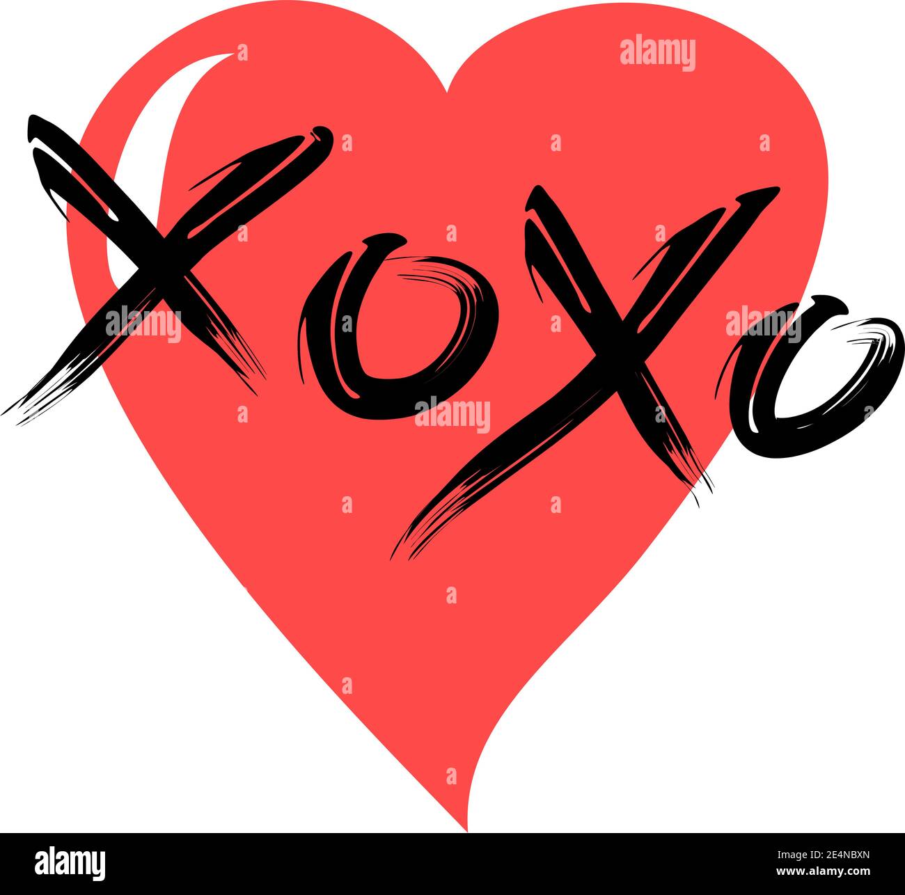 Handwritten phrase xoxo inside a red heart. Vector graphics for ...