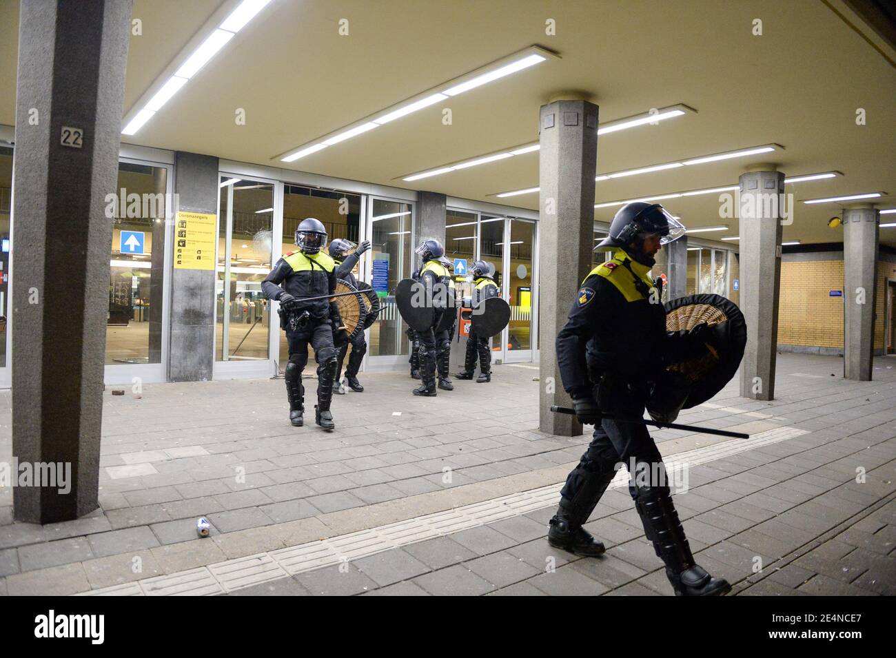 EINDHOVEN, NETHERLANDS - JANUARY 24: Riot police are seen near ...