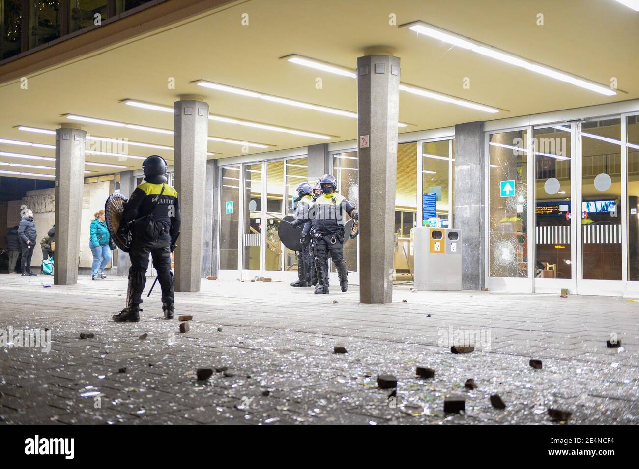 EINDHOVEN, NETHERLANDS - JANUARY 24: Riot police are seen near ...