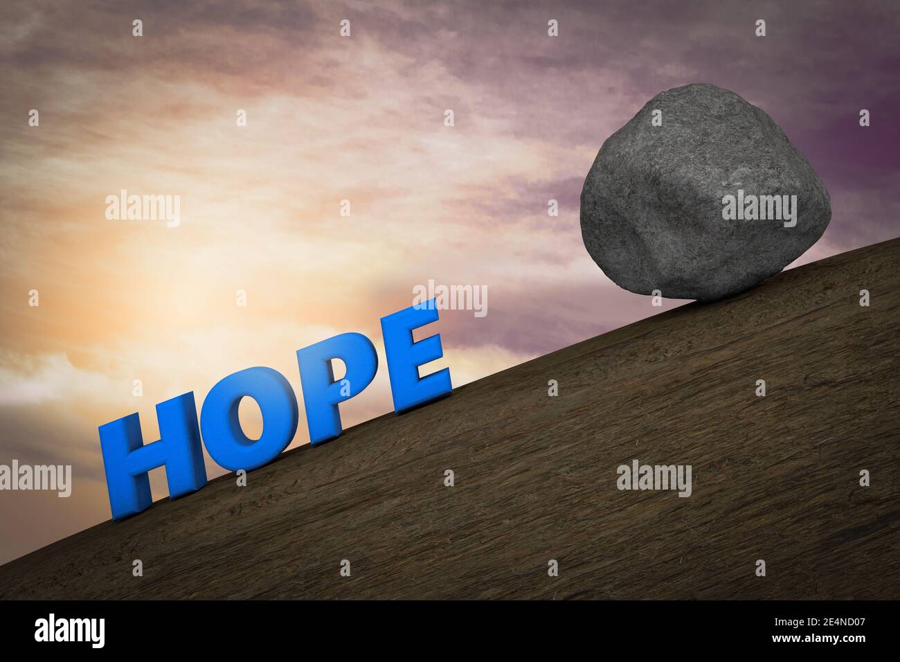 Stone runs down to the letter hope demonstrating lost hope concept. 3D ...