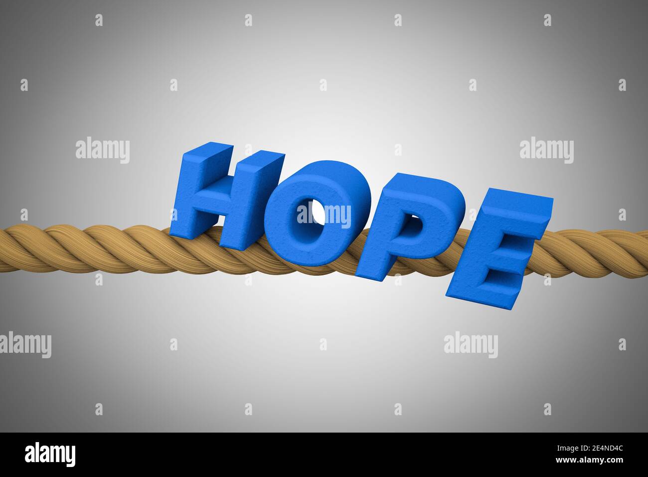 Hope loses its balance on the rope demonstrating lost hope concept. 3D ...
