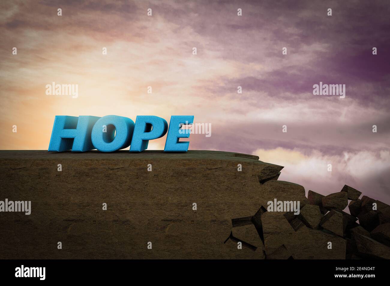 Hope on a damaged road demonstrating lost hope concept. 3D illustration ...