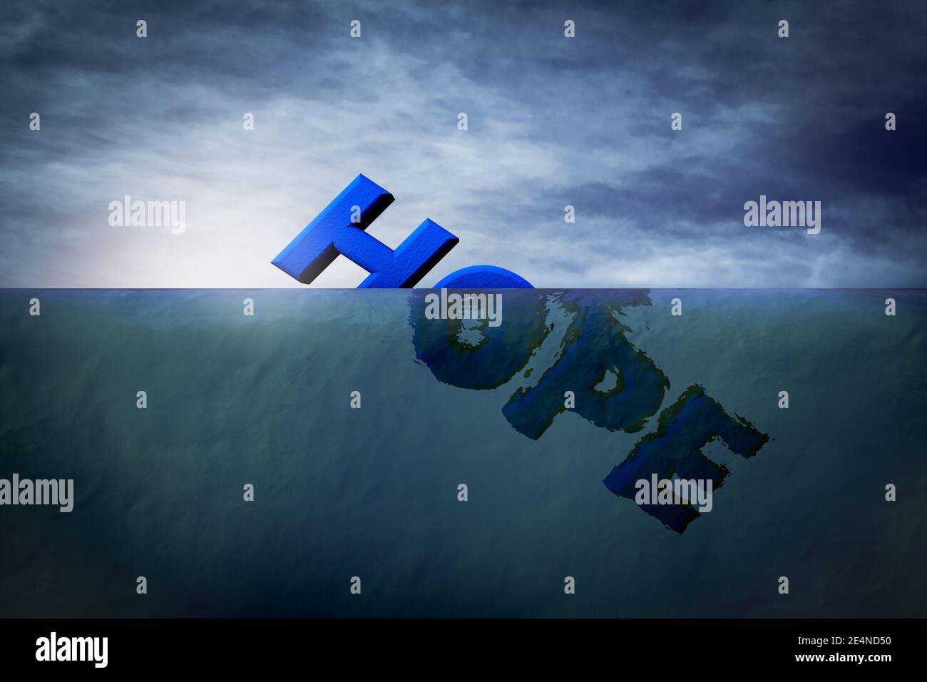Hope sinks in the sea demonstrating lost hope concept. 3D illustration ...