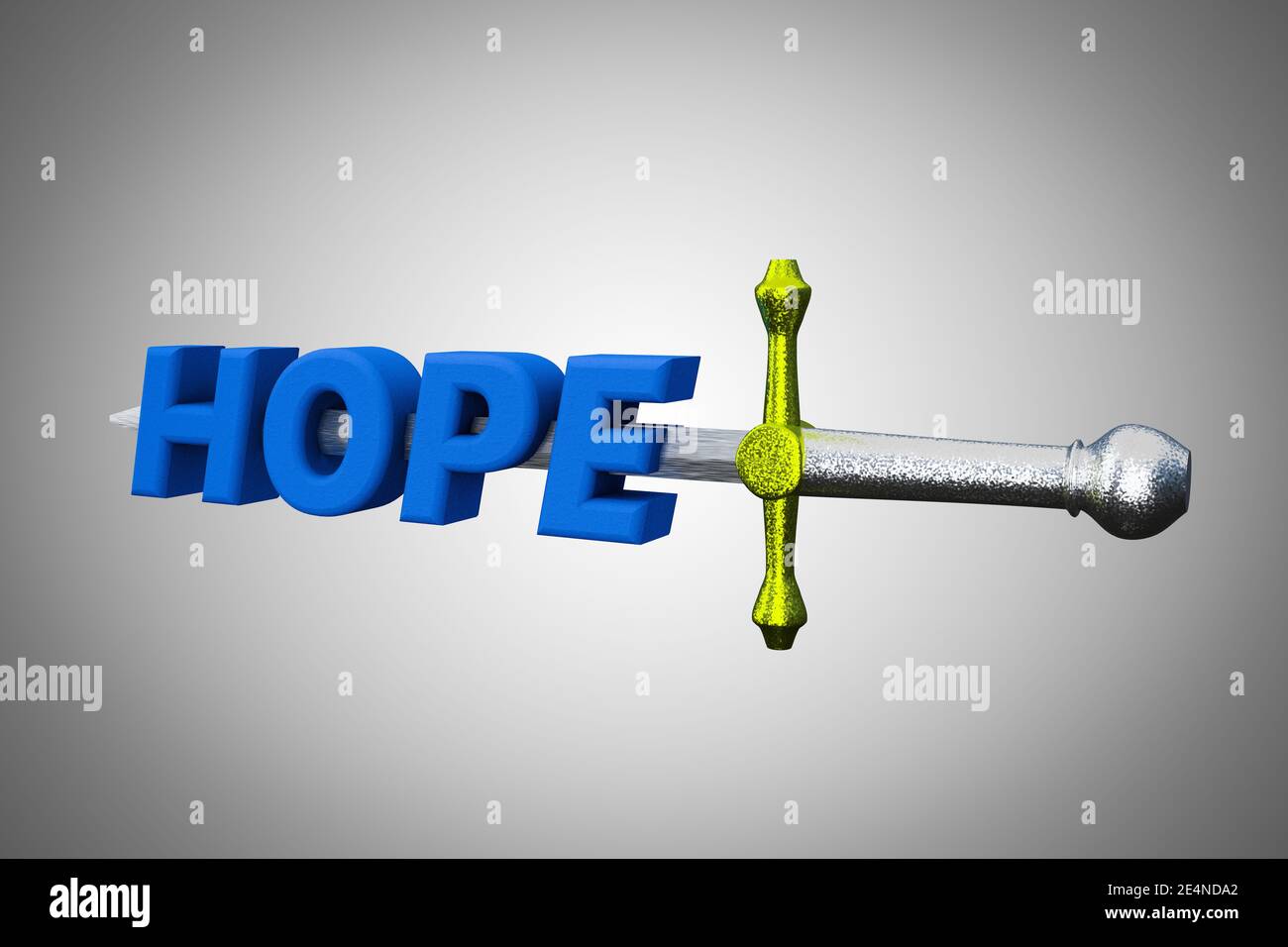 Sword passes through hope demonstrating lost hope concept. 3D ...