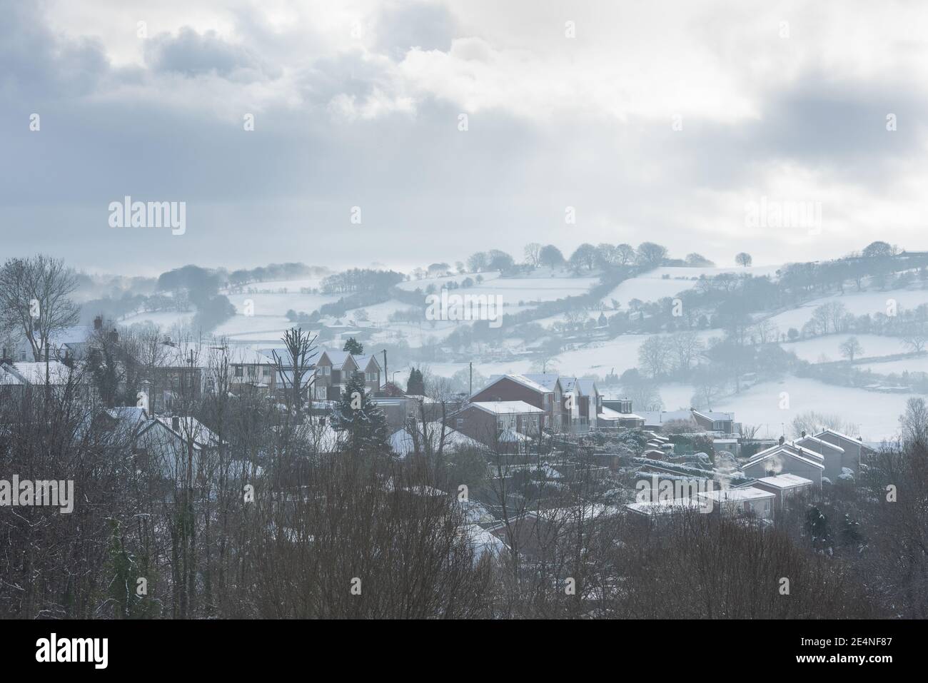 First snowfall of 2021 in Risca, South Wales Stock Photo - Alamy