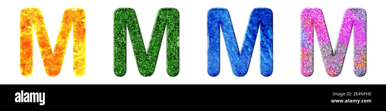Illustration of the letter "M" with colorful textures isolated on a ...