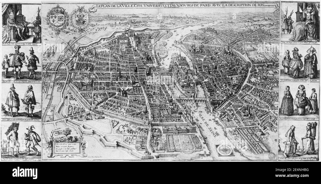 Merian map of Paris 1615 - Boutier 2007 p121 Stock Photo - Alamy