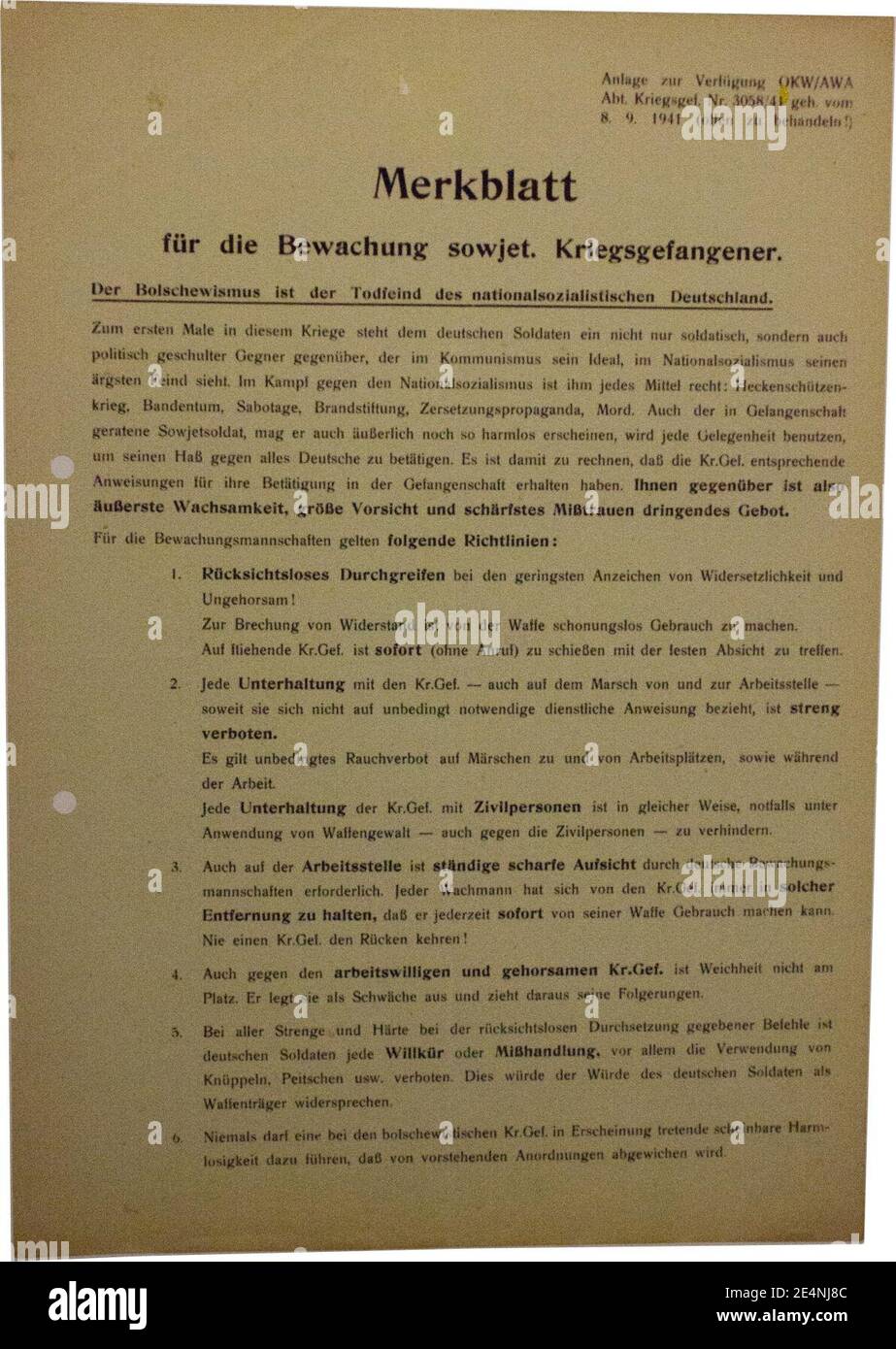 Merkblatt für die Behandlung sowj. Kriegsgefangener Stock Photo - Alamy