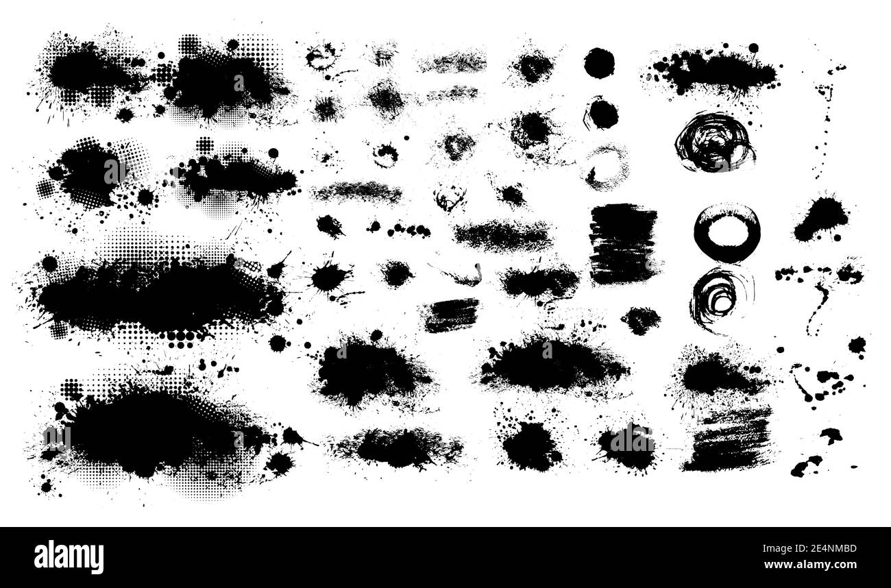 Set of Grunge Design Elements. Black blots. Brush Strokes. Vector ...