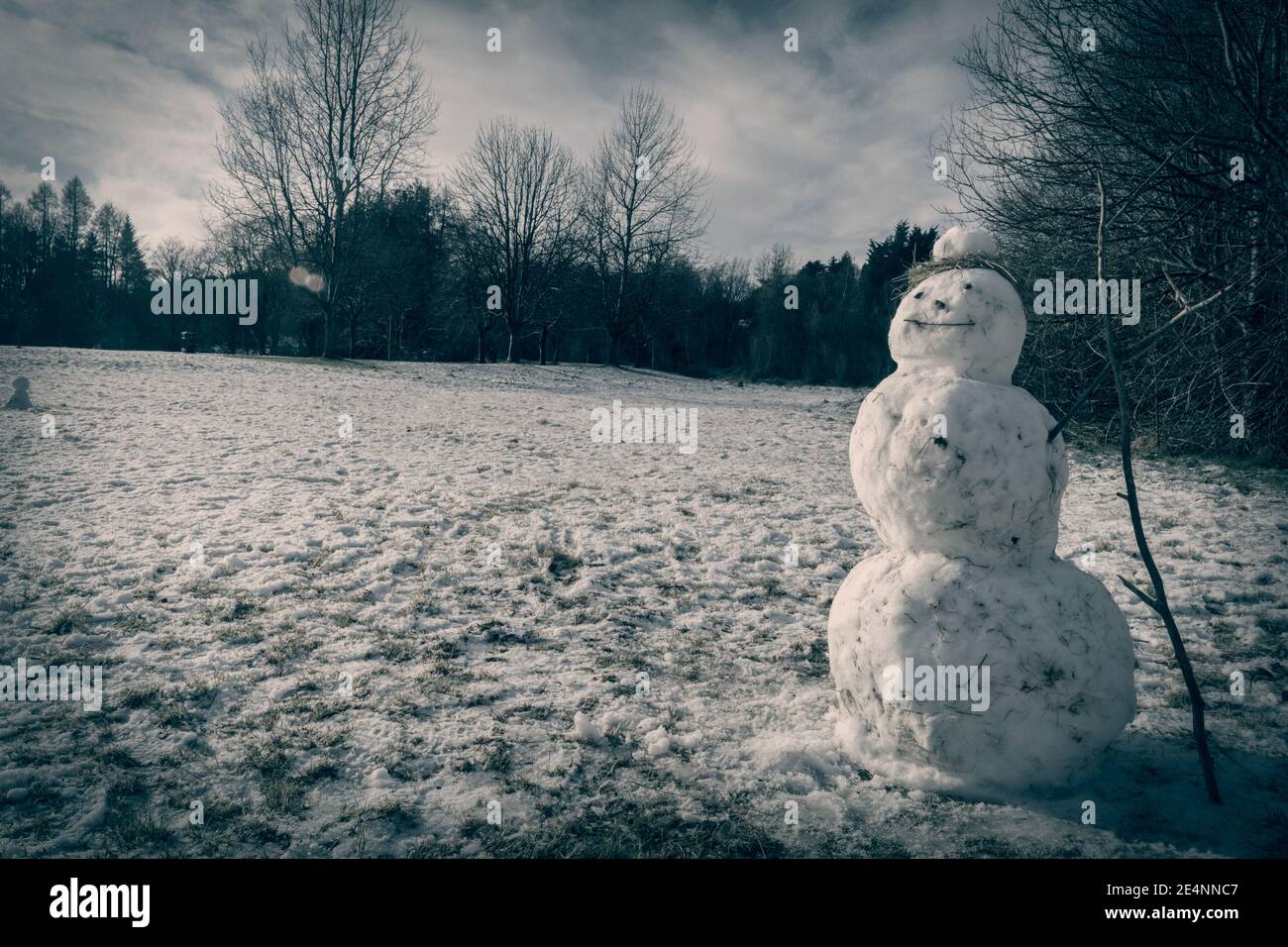 Snowman in the forest Stock Photo - Alamy