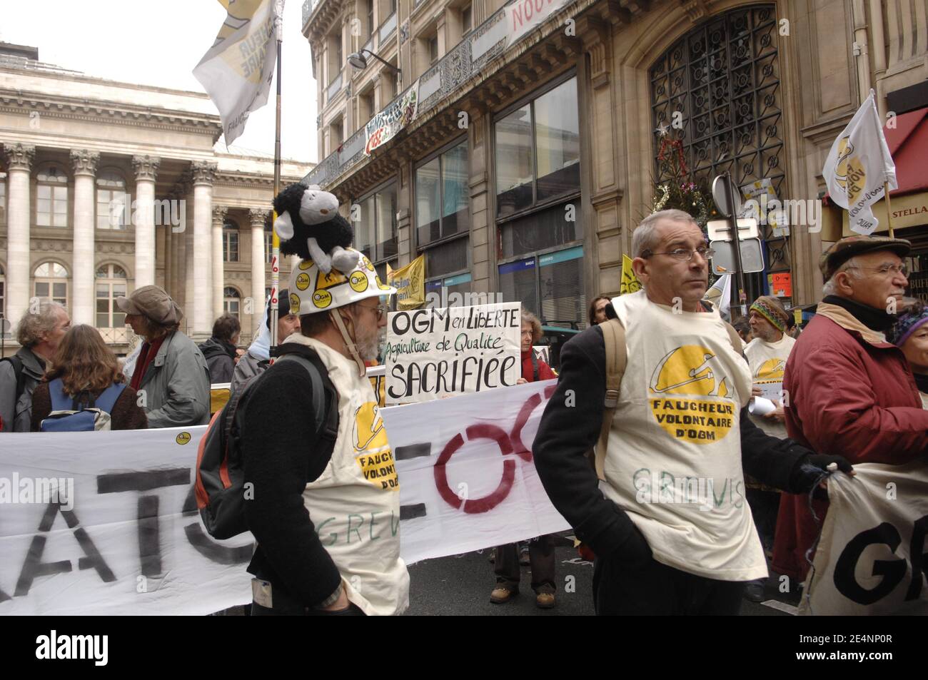 Farmer-activists protest, rue de la Banque, in Paris, France on January ...