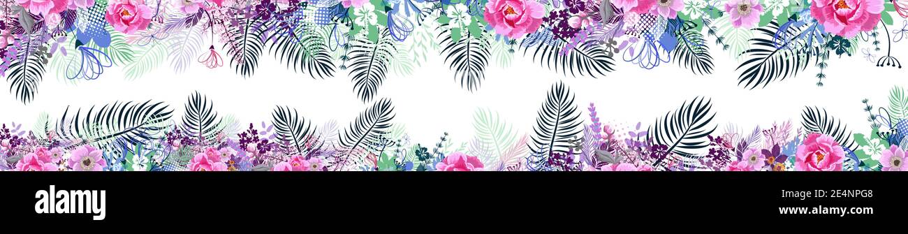 A long horizontal frame with butterflies. site header. Vector ...
