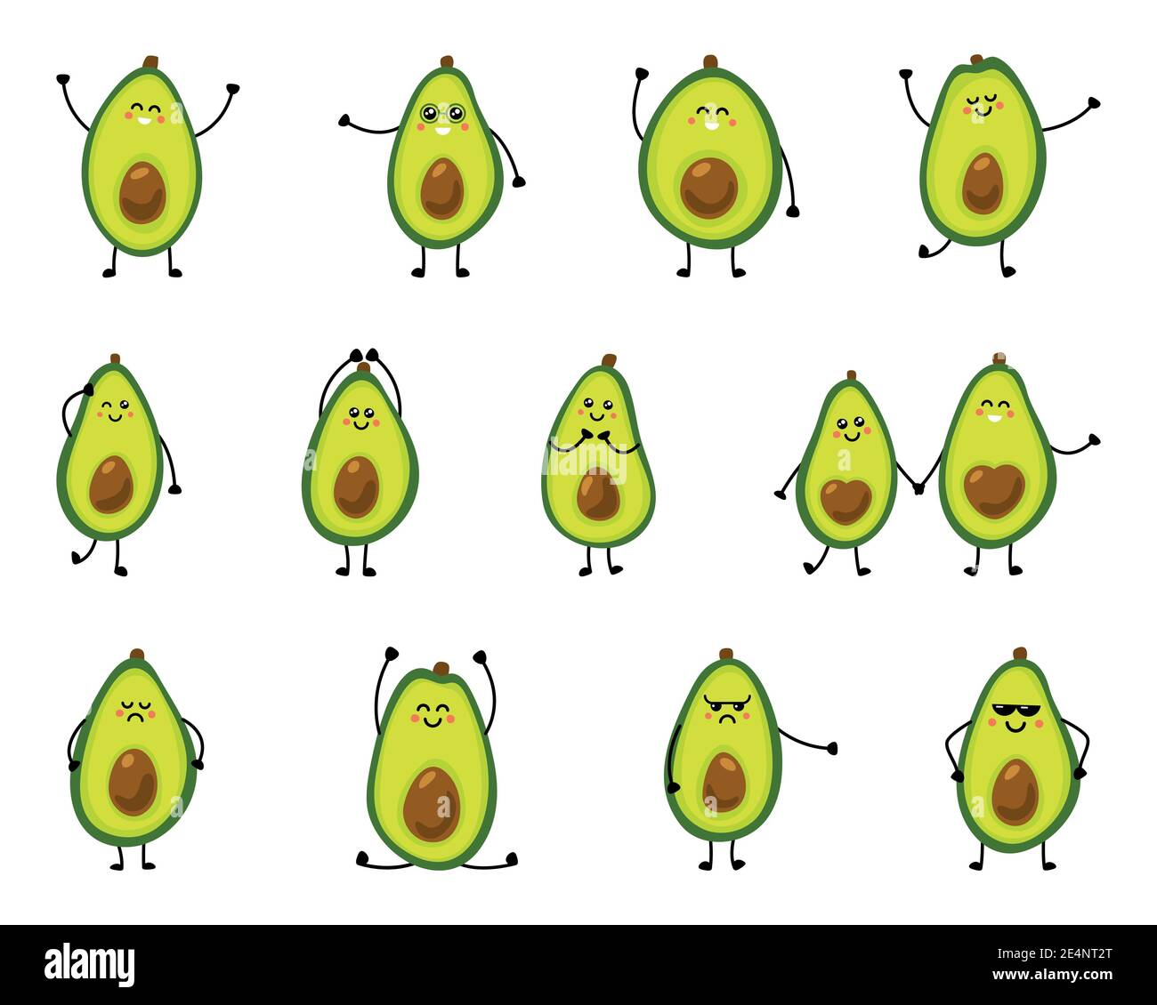 Illustration of a cute avocado in different poses and with different ...