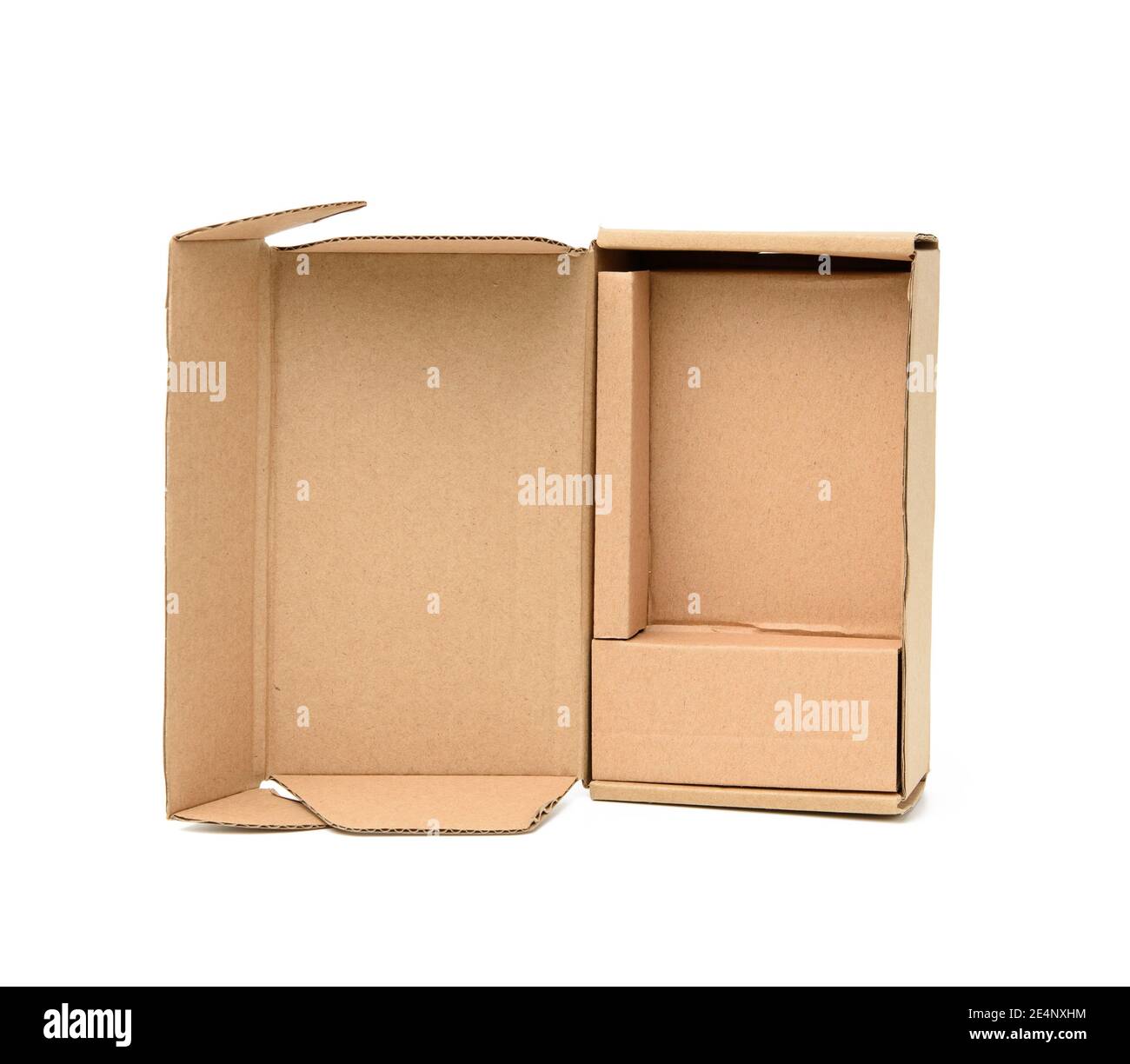 open brown cardboard paper box with cells isolated on white background ...