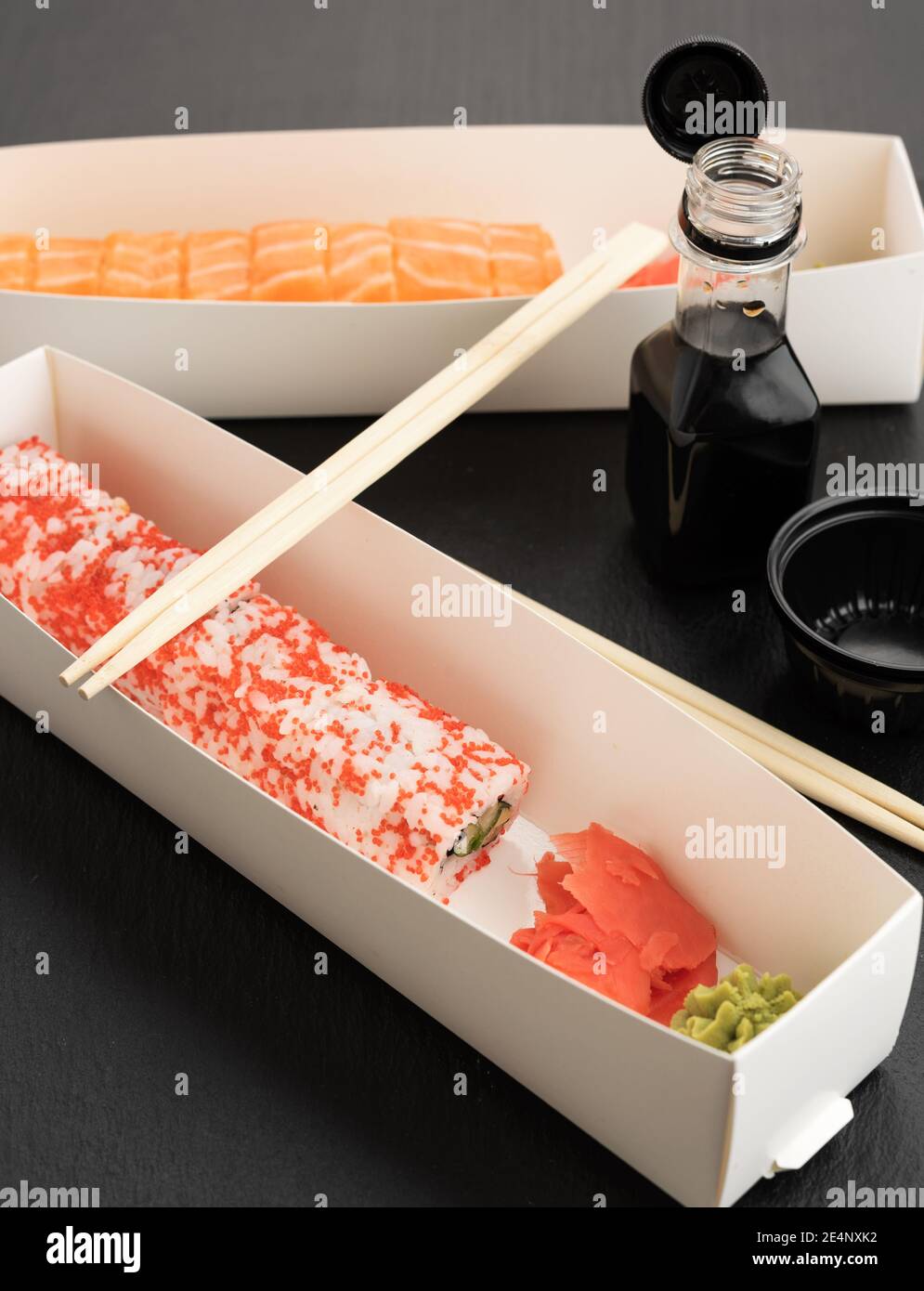 california sushi with red tobiko caviar and slices of philadelphia ...