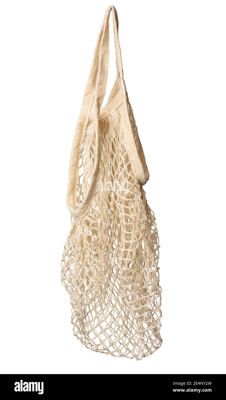 white reusable string bag woven from thread isolated on white ...