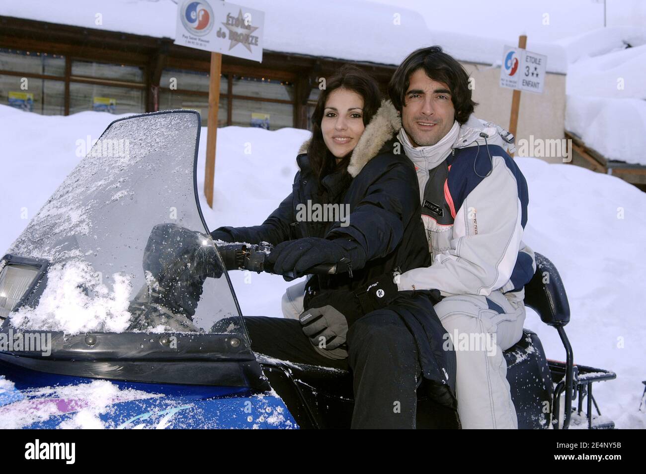 Gregory Basso and his Girlfriend Michaella pose on a ski doo during the ...