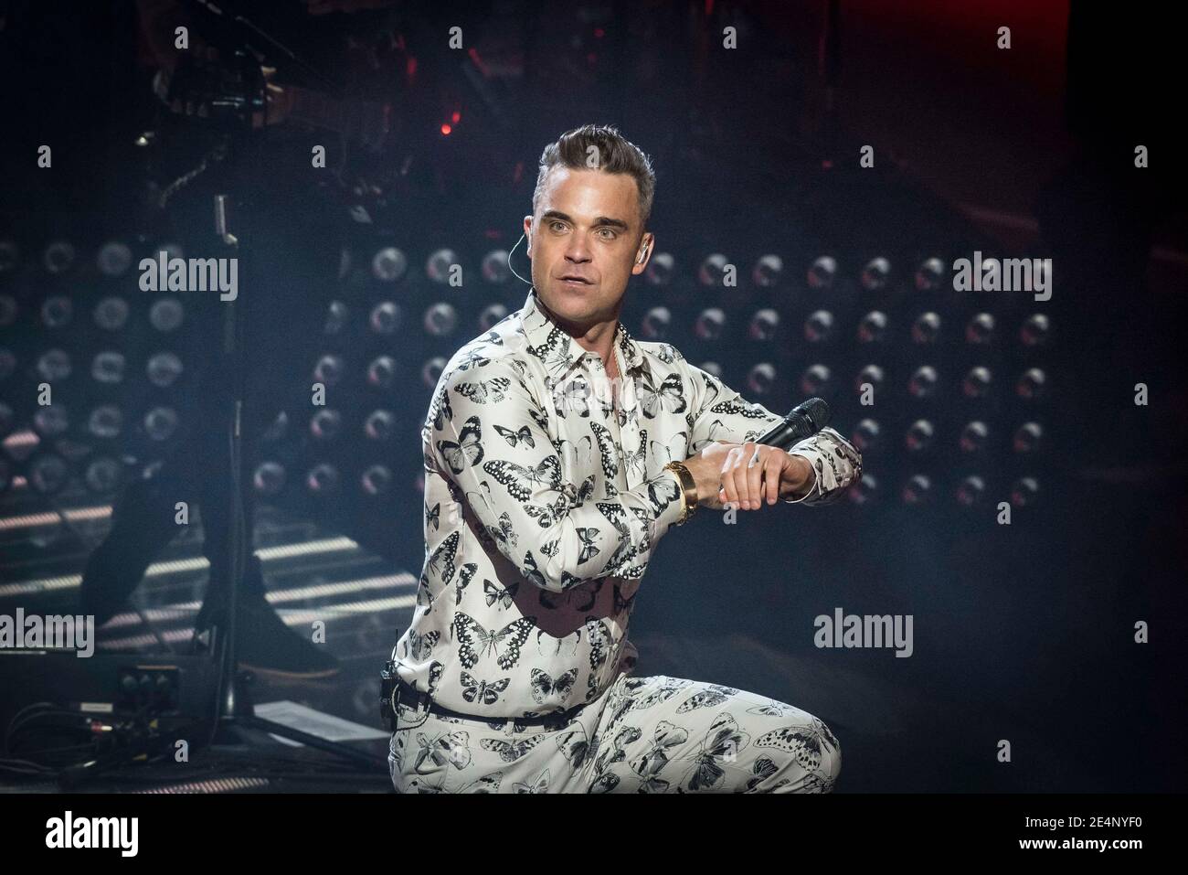 Robbie Williams performs live on stage as part of the Apple Music ...