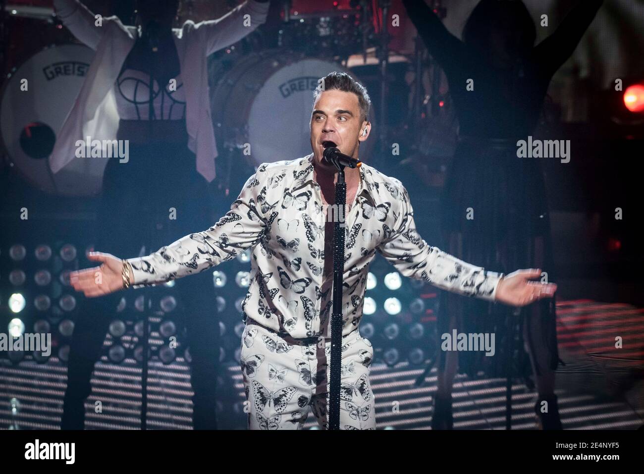 Robbie Williams performs live on stage as part of the Apple Music ...