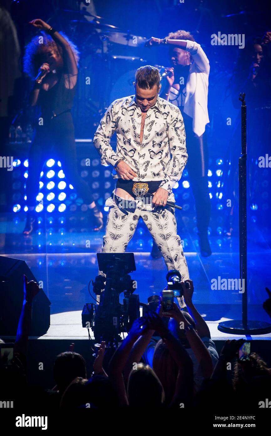 Robbie Williams performs live on stage as part of the Apple Music ...