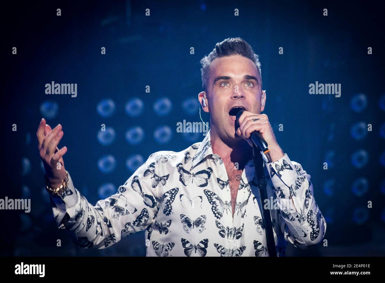 Robbie Williams performs live on stage as part of the Apple Music ...
