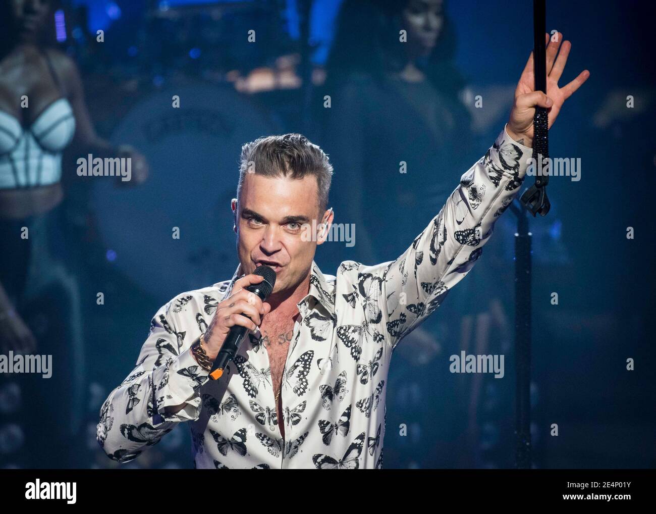 Robbie Williams performs live on stage as part of the Apple Music ...