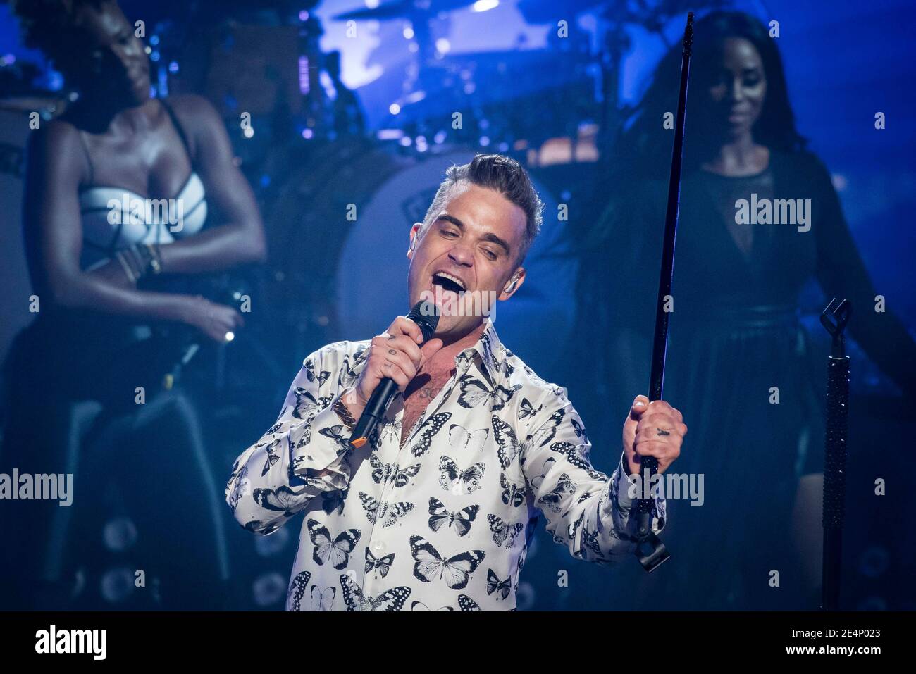 Robbie Williams performs live on stage as part of the Apple Music ...