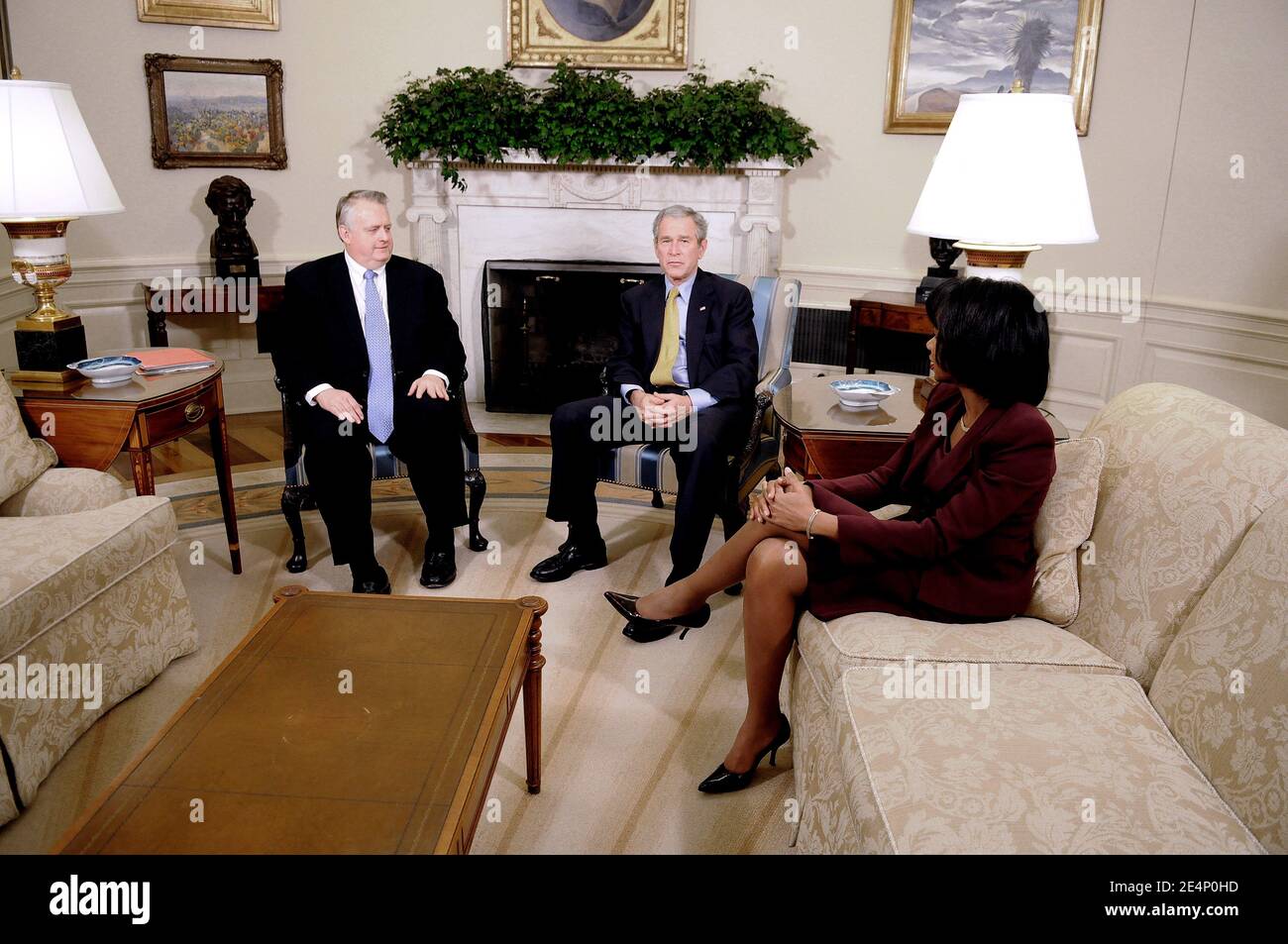 Secretary of State Condoleezza Rice attends a meeting between President ...