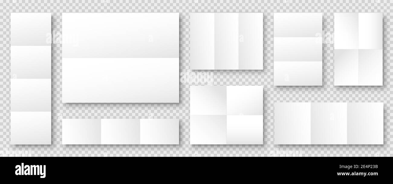 Blank folded paper sheets collection. White notebook or book page ...