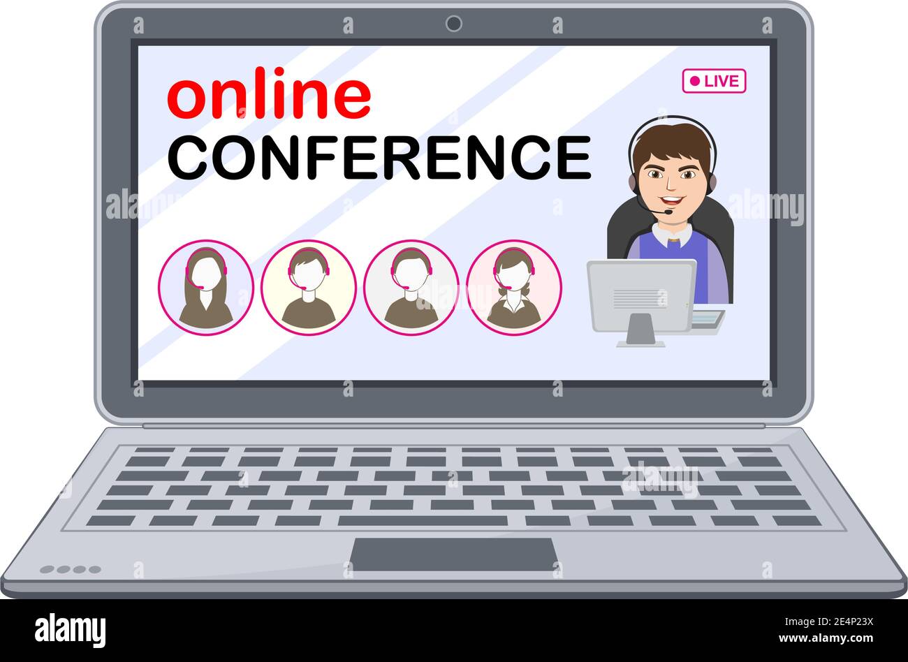 Mobile office in laptop. Illustrations flat design concept video ...