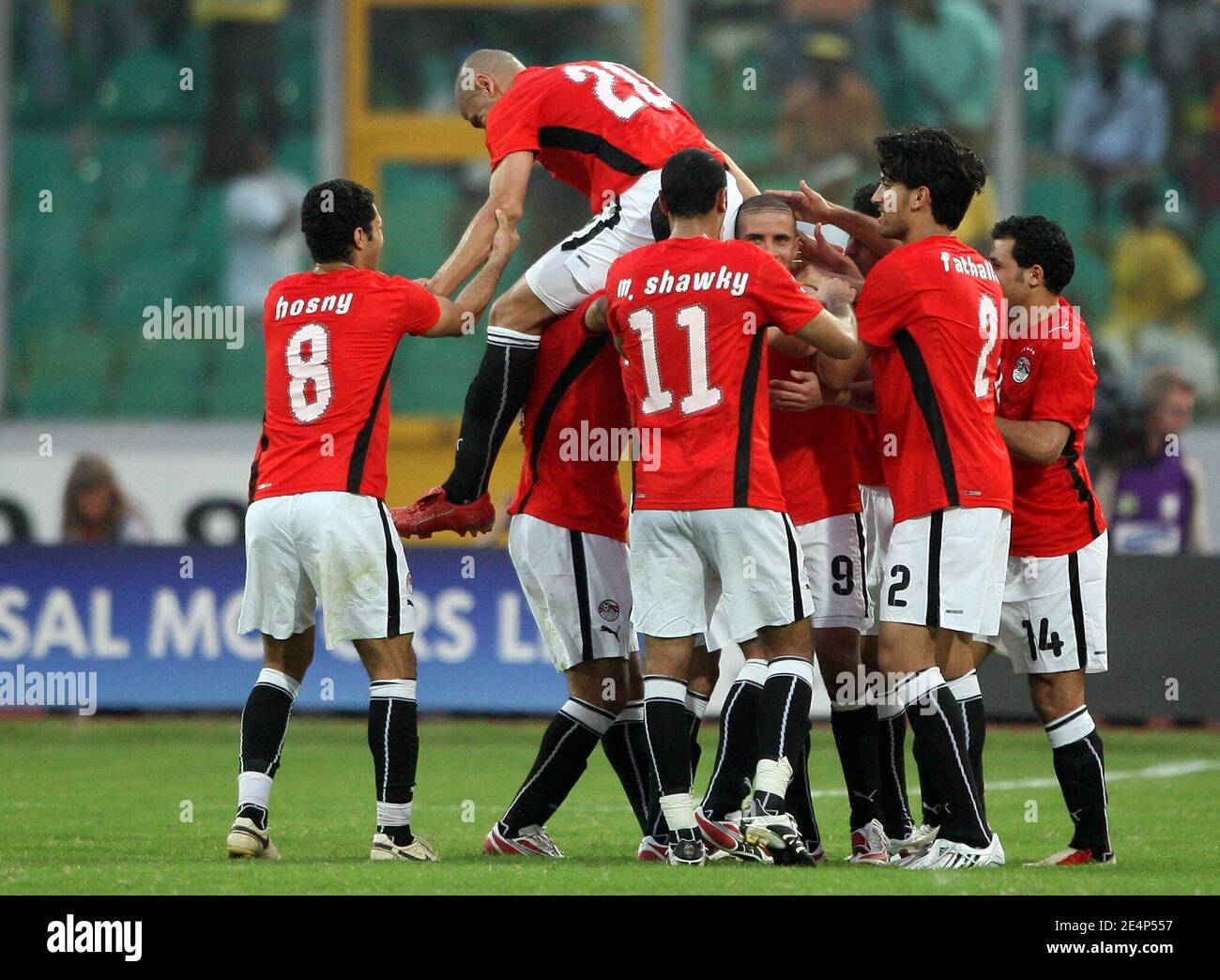 Egypt's team celebrates during the African Cup of Nations soccer match ...