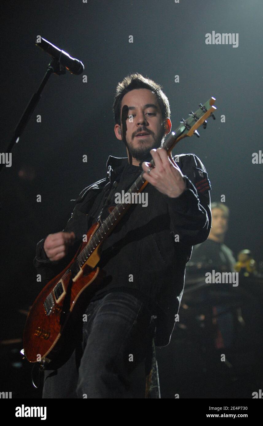 Linkin Park performs live on stage at the POPB concert hall in Paris ...