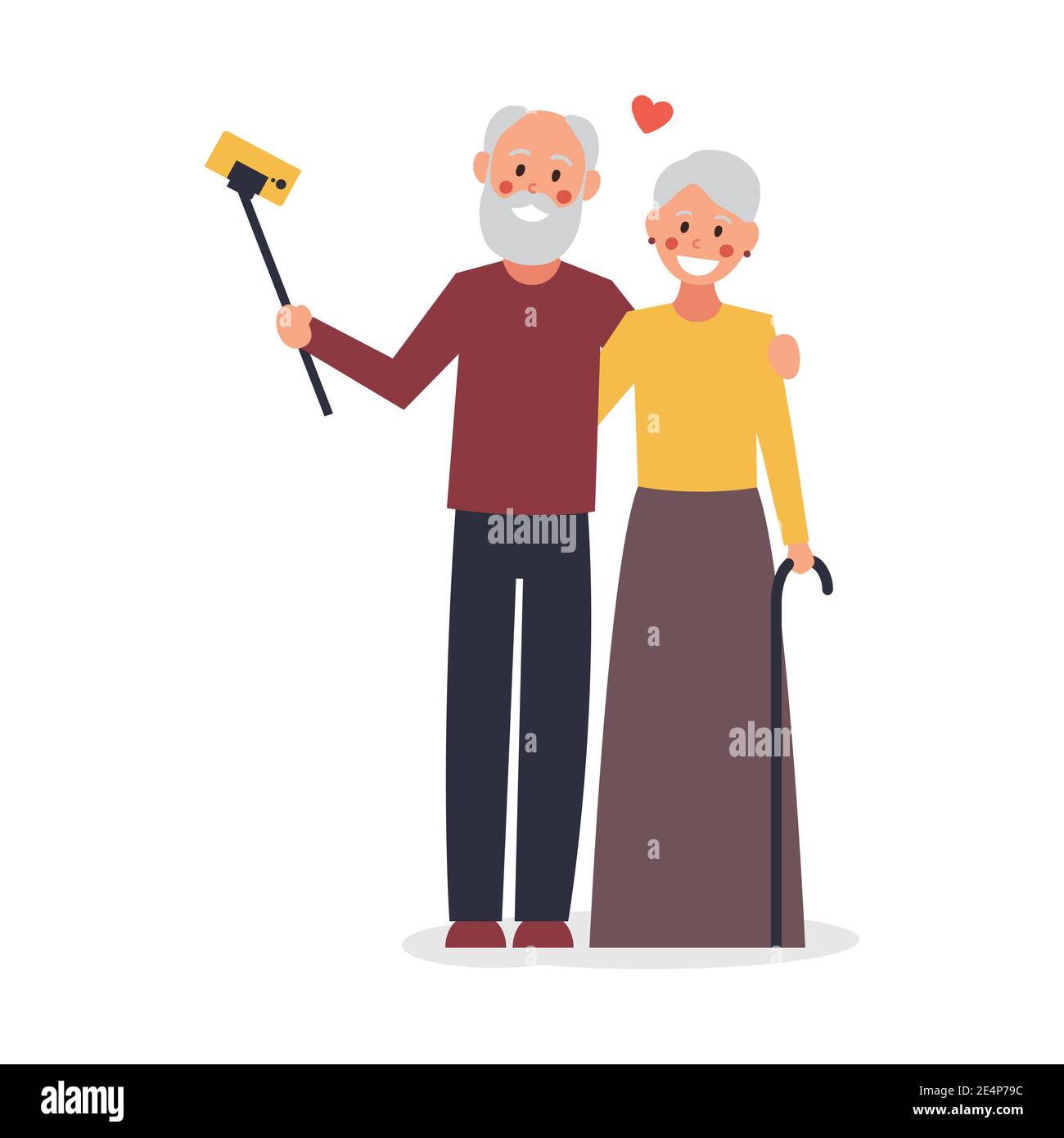 An elderly couple takes a selfie. Old people using modern technology ...