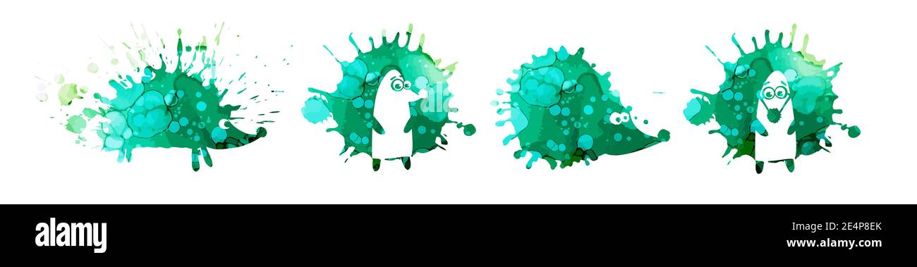 Set of green hedgehogs. A multicolored abstract hedgehog. Vector ...