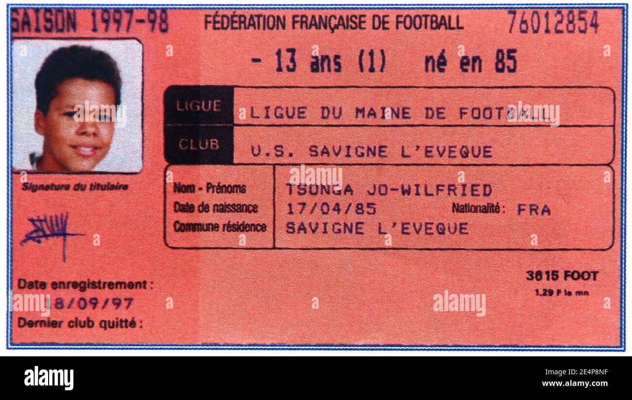 Picture of of Jo-Wilfried Tsonga's football license, for the 1997-1998 ...