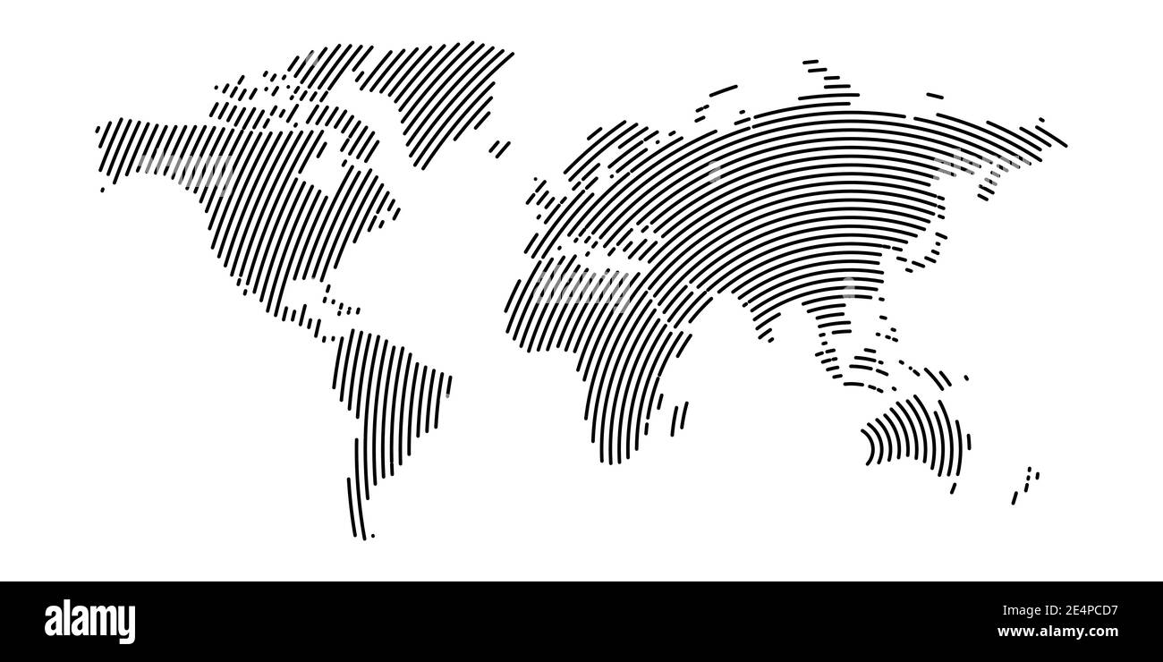 World map modern design. Pattern of black concentric circle stripes ...