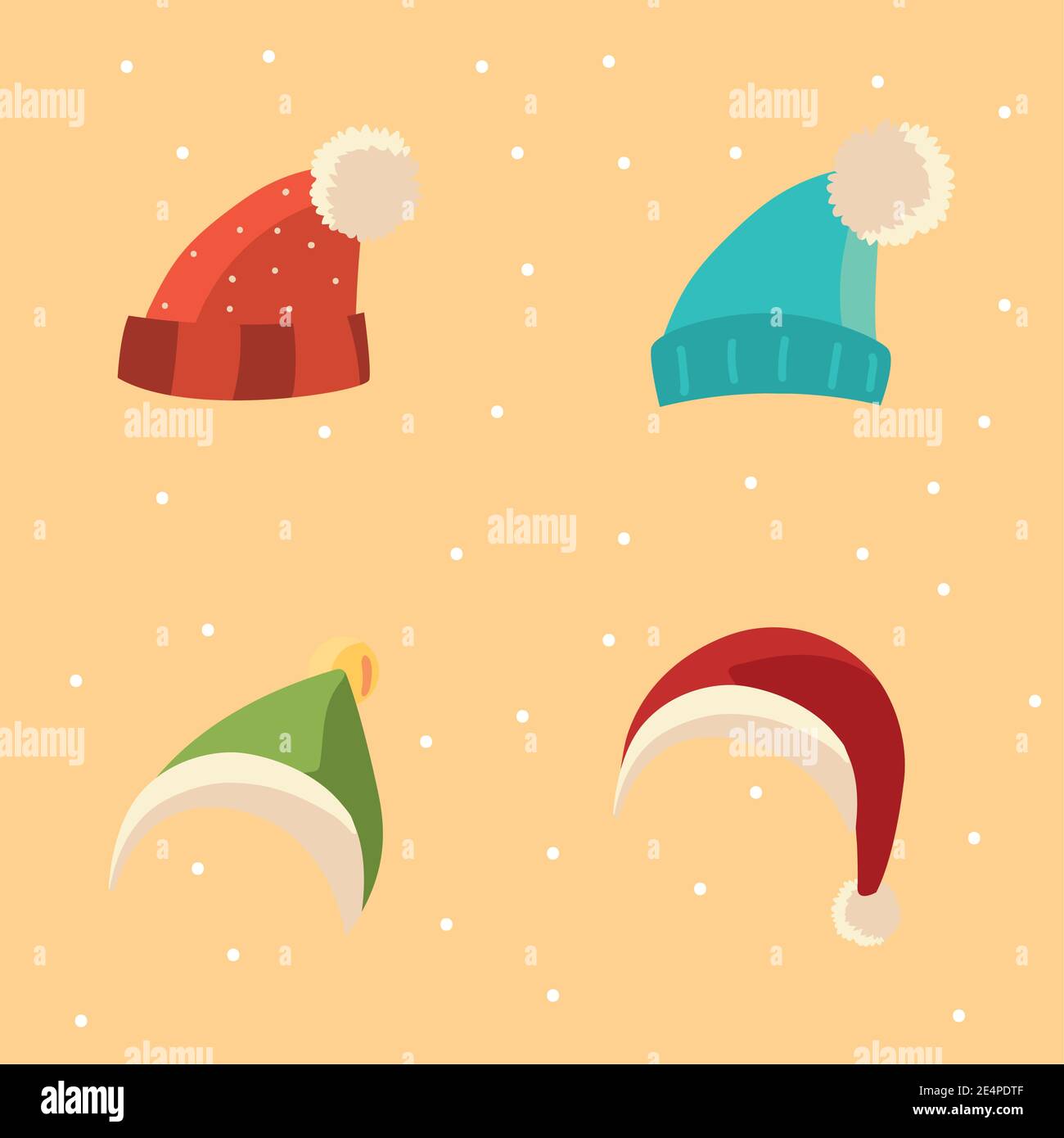 merry christmas icons set of winter hats cartoon vector illustration ...