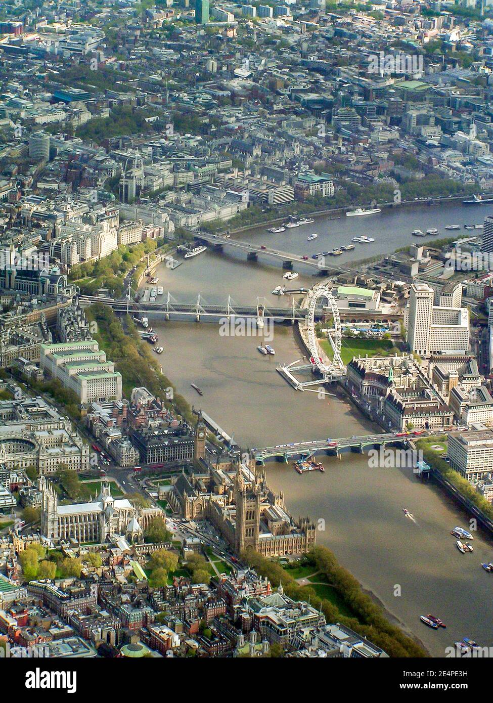 Aerial view of river Thames and London Eye in the central part of ...