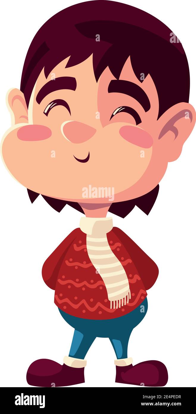 cute little boy with scarf cartoon character, icon isolated image ...
